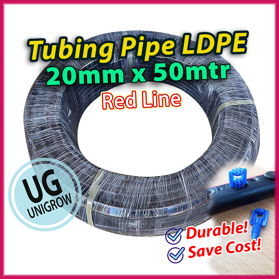 (16mm x 100m) (20mm x 50m) Tubing Pipe LDPE Hitam line biru dan merah ...