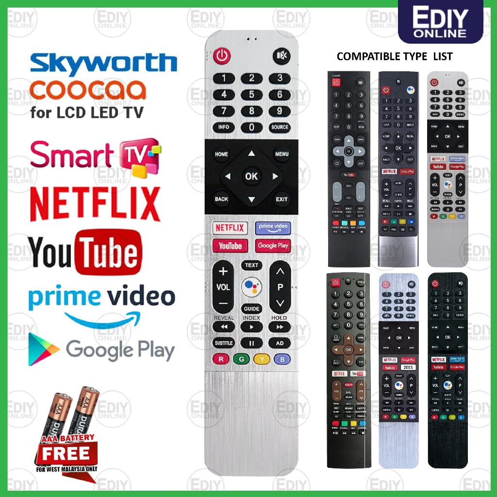 SKYWORTH REPLACEMENT SMART TV LED REMOTE CONTROL YOUTUBE NETFLIX PRIME ...
