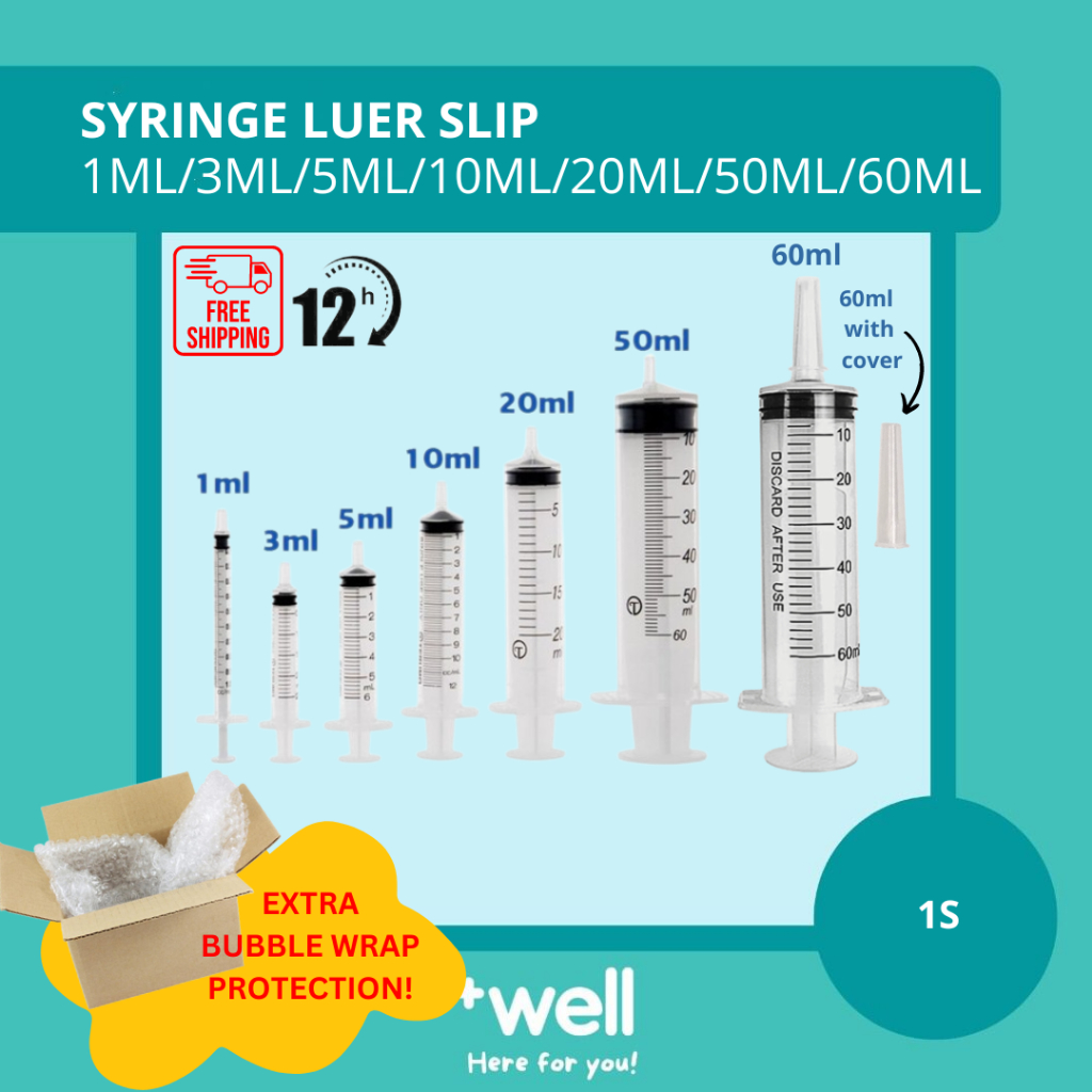 Disposable Syringe Luer Slip & Luer Lock 1ML/3ML/5ML/10ML/20ML | Shopee Malaysia