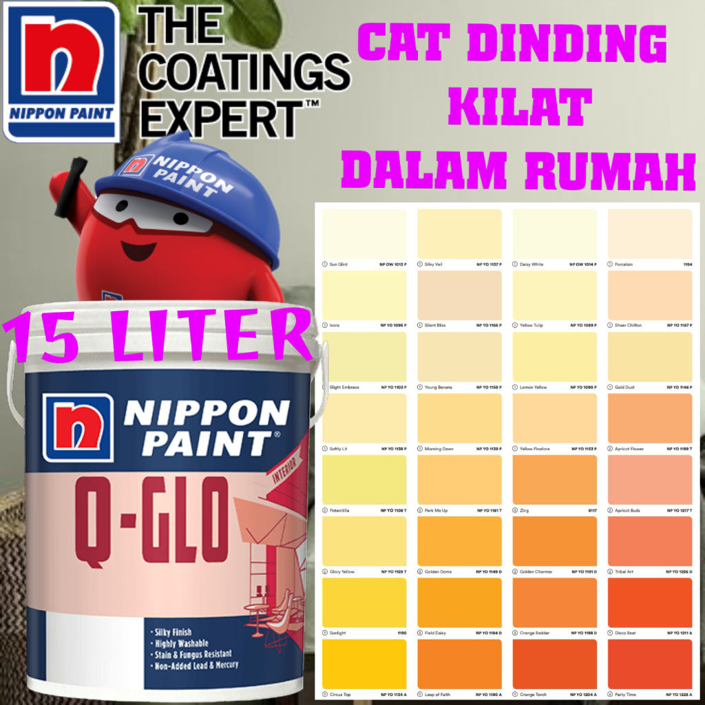 NIPPON PAINT Q GLO 15 LITER INTERIOR SHEEN WASHABLE PAINT /CAT DINDING ...