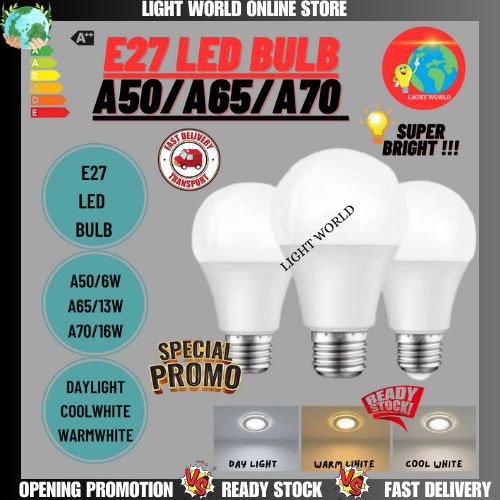 🔥🔥PROMO 🔥🔥LED BULB E27 A50 A65 A70 6W 13W 16W LED Light Bulb E27 Mentol | Shopee Malaysia