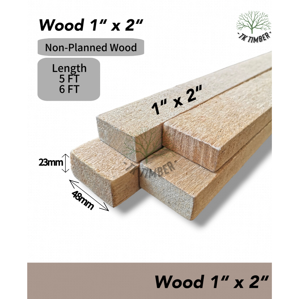 1" x 2" Solid Wood Yellow Meranti Grade A [ 6 - 8FT ] / 1"x2" Kayu ...