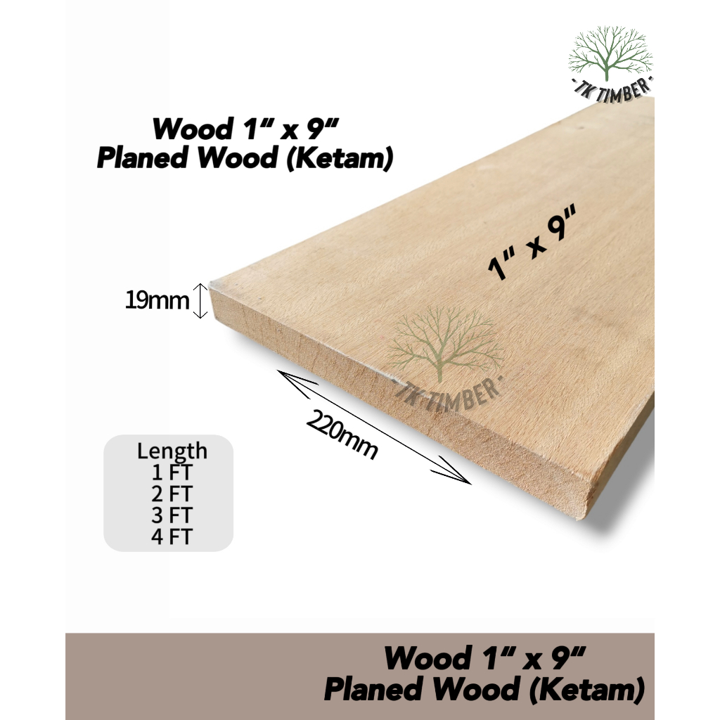 1" x 9" Planed Wood Solid (Yellow Meranti) Grade A [1 - 5 FT] / 1"x9 ...