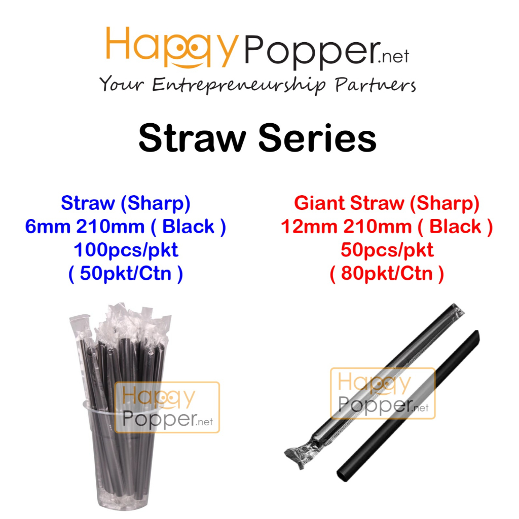 Happypopper Straw Black Colour Straws Sharp Individual Pack Coffee Boba ...