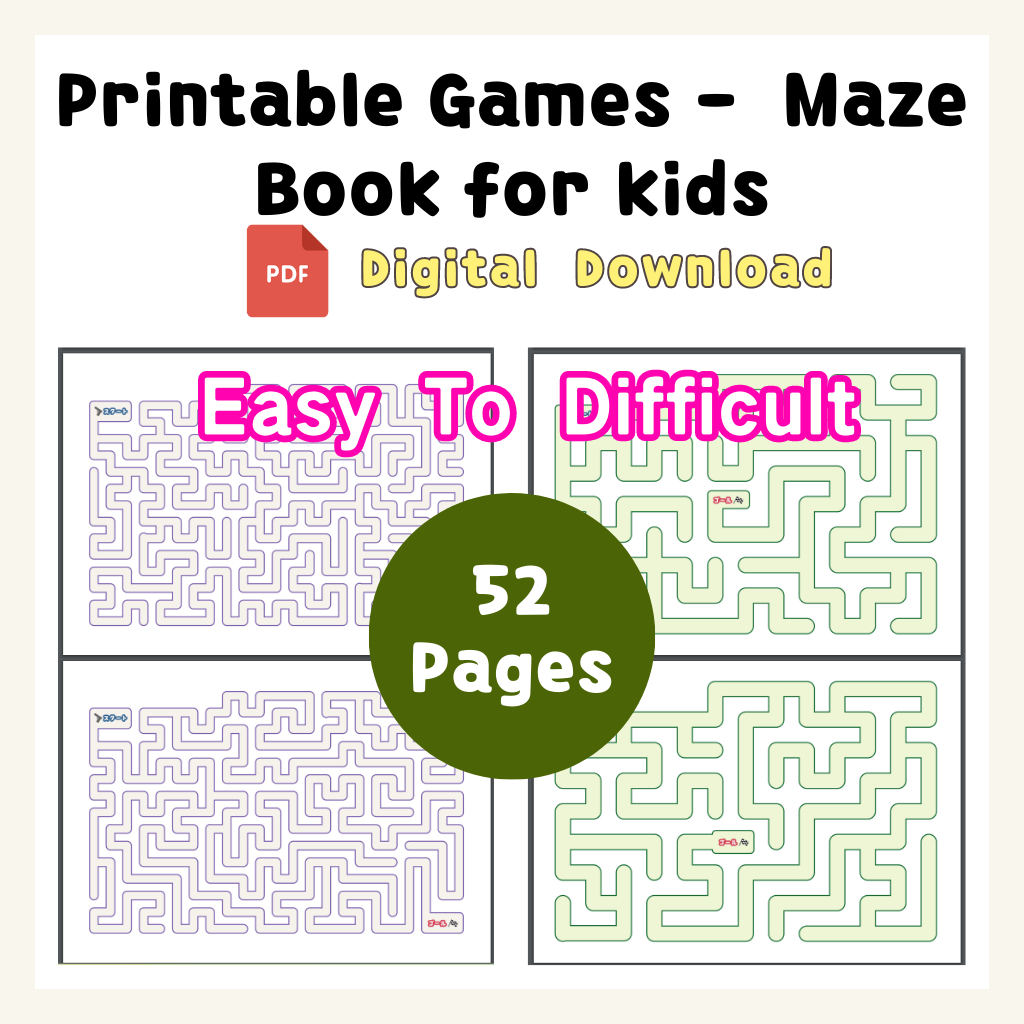 【PDF】Printable Maze games for kids 52 pages maze book maze easy to ...
