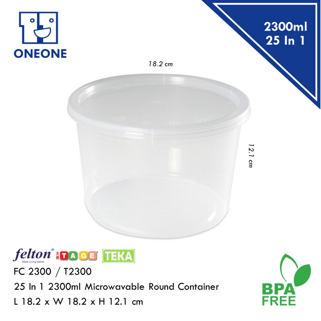 FC 2300 / T2300 25 In 1 2300ml Microwavable Round Container - Felton ...