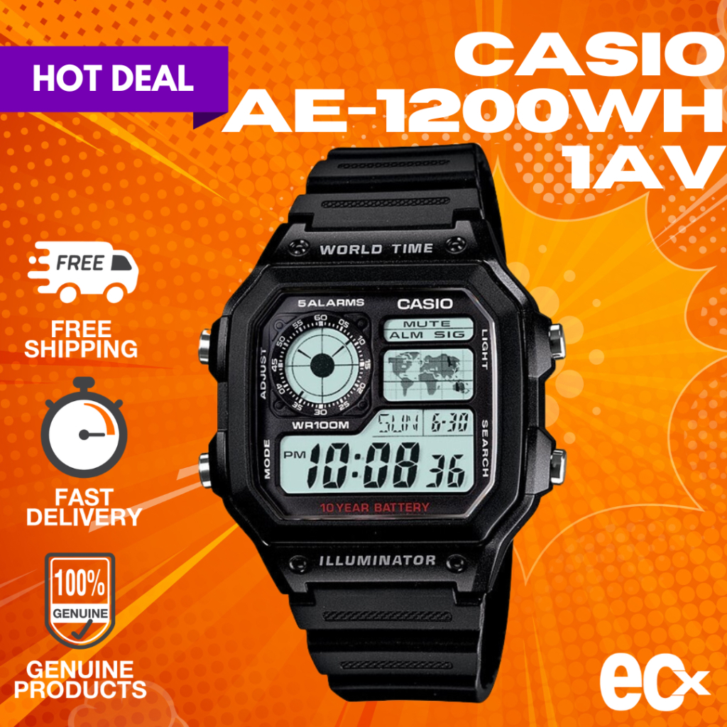 【Ready Stock】Casio General AE-1200WH-1AV Black Resin Band Men Watch | Shopee Malaysia