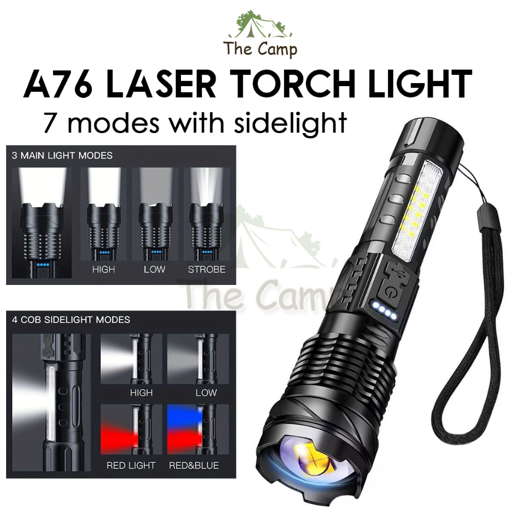 A76 White Laser Torch Light Zoomable with Side LED Lamp Tactical ...