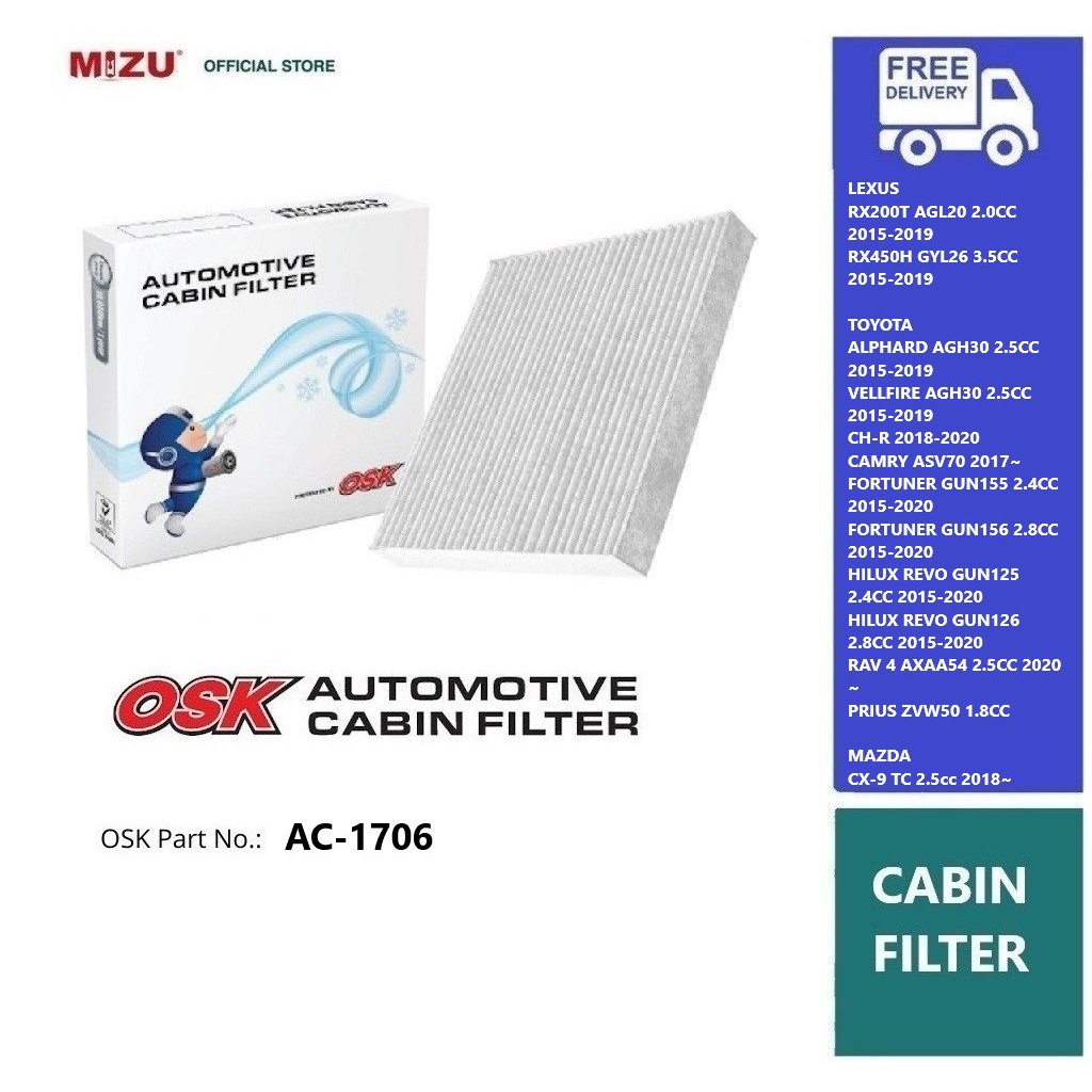 MIZU OSK AC-1706 CABIN FILTER TOYOTA ALPHARD,VELLFIRE,FORTUNER,HILUX ...