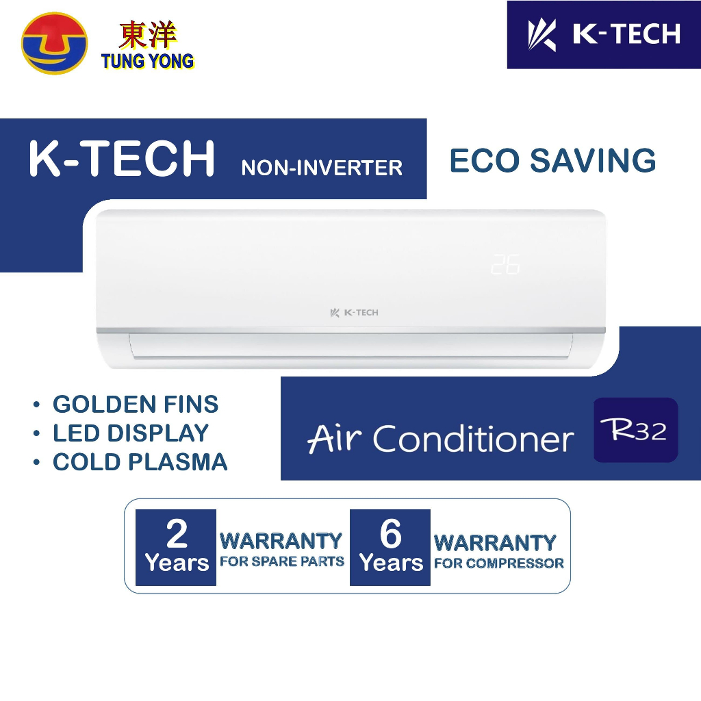 K-TECH Air-Cond R32 Non-Inverter Series (1.0HP, 1.5HP, 2.0HP & 2.5 HP) Cold Plasma with Golden ...