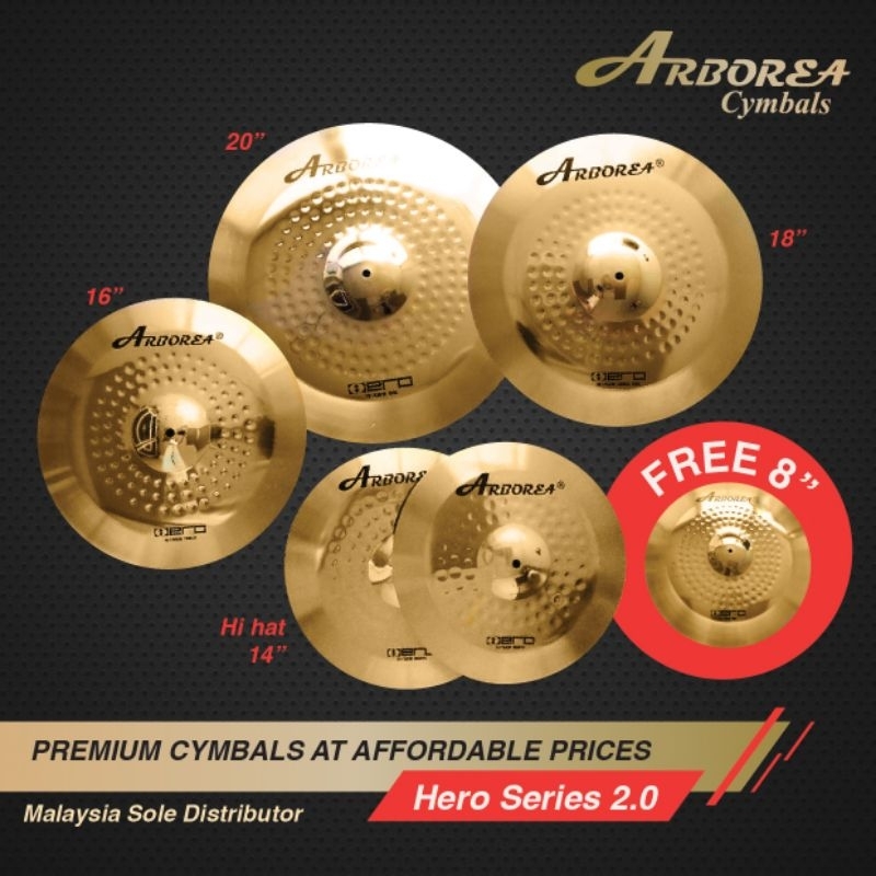Arborea Hero 2.0Series Cymbal SET 14" 16" 18" 20" | Comes in a set FREE ...