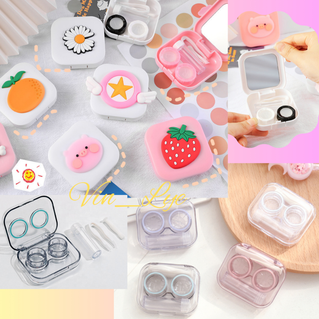 Contact Lens Casing Travel Use lens case set cute design transparent ...