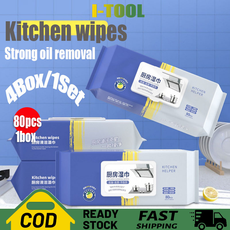 80PCS Kitchen Cleaning Wipes Disposable Kitchen Wet Tissue Cleaning ...