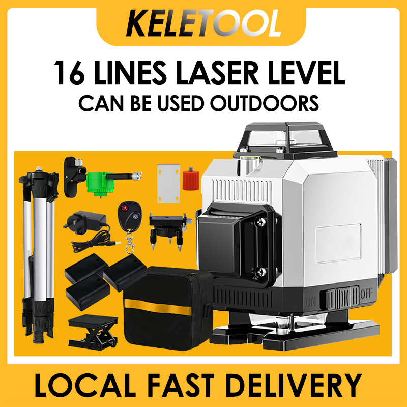 16 lines 4D laser level 360° Horizontal Vertical Cross Green Light ...