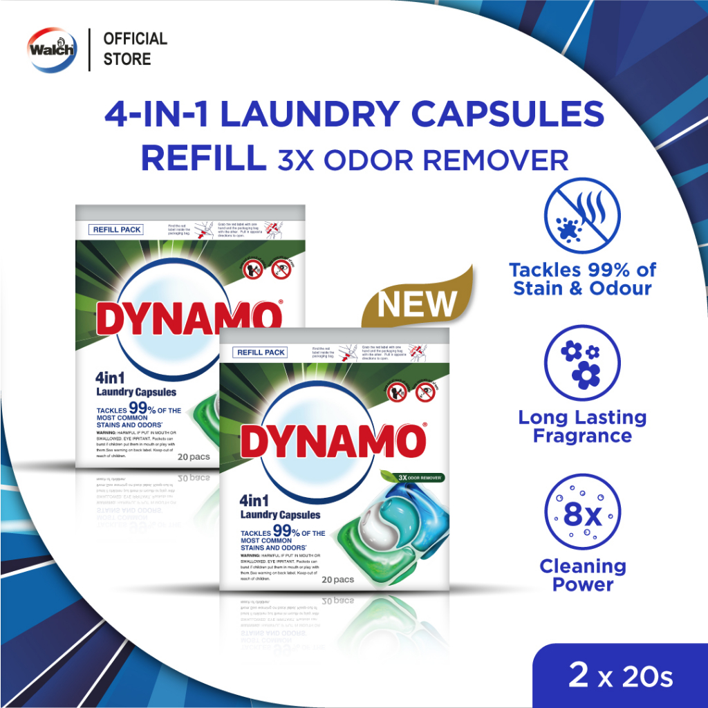 [TWIN PACK] DYNAMO 4 In 1 Laundr Capsules 3X Odor Remover Refill (10ml ...
