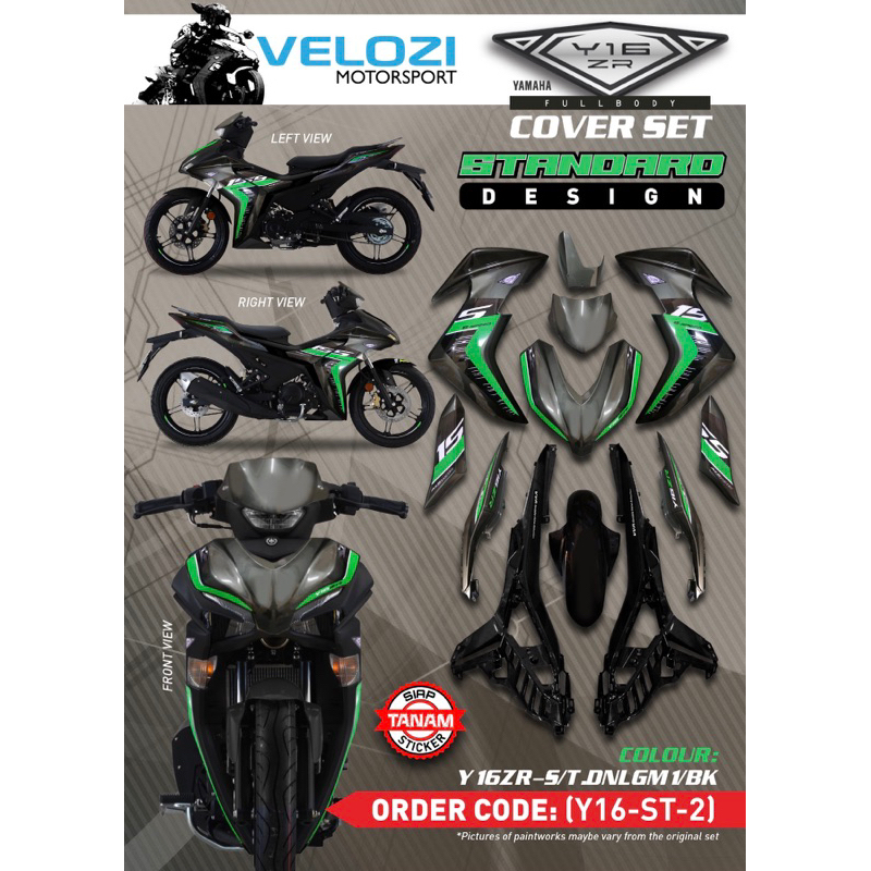 VELOZI YAMAHA Y16 Y16ZR (NOT ABS) SPORT DESIGN BLACK GREEN BODY COVER ...