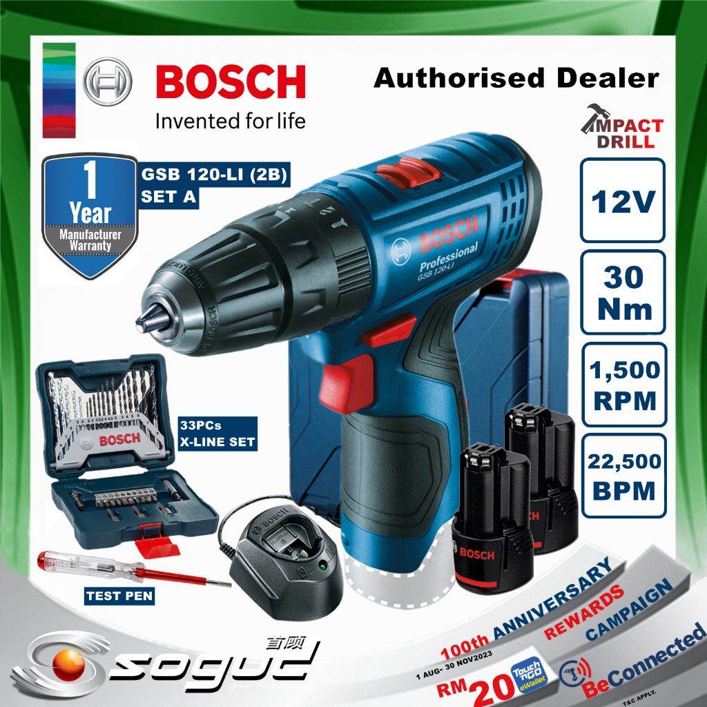 [TNG] BOSCH GSB120-LI 12V 2.0AH CORDLESS BATTERY IMPACT DRILL DRIVER ...