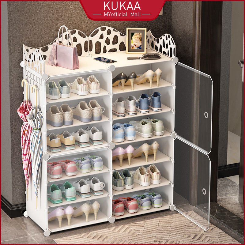 DIY Shoe Rack With Doors Storage Box Bertutup Stackable Rack Shelf Shoe ...