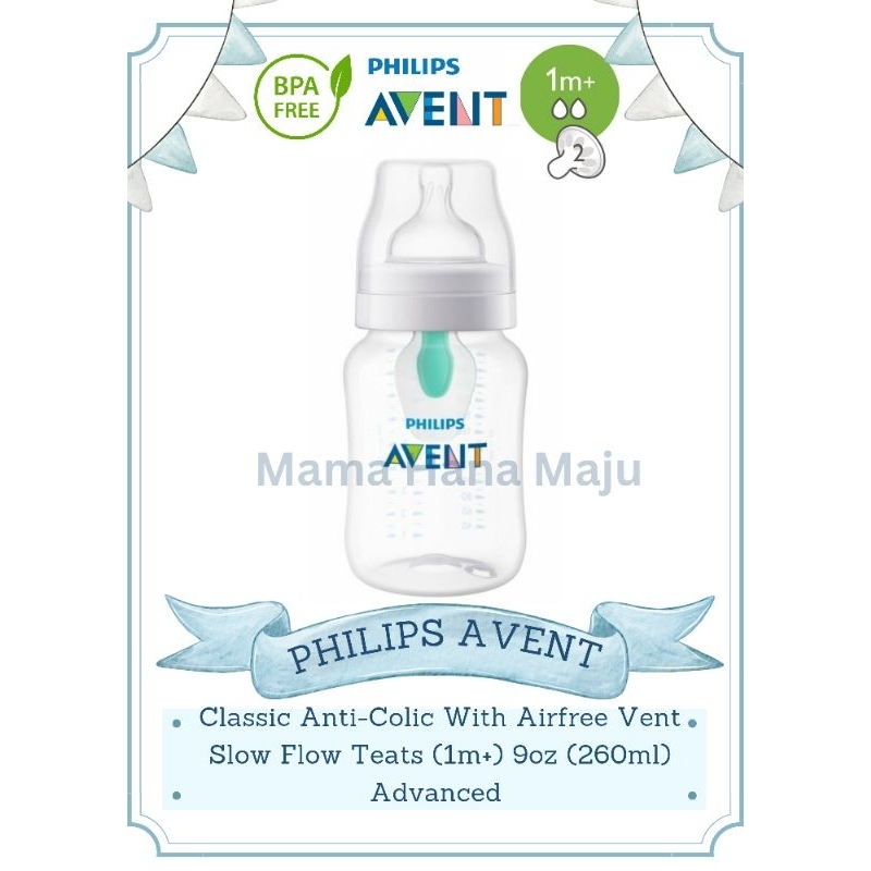 Philips Avent Classic Anti Colic With Airfree Vent Slow Flow Teats 1m