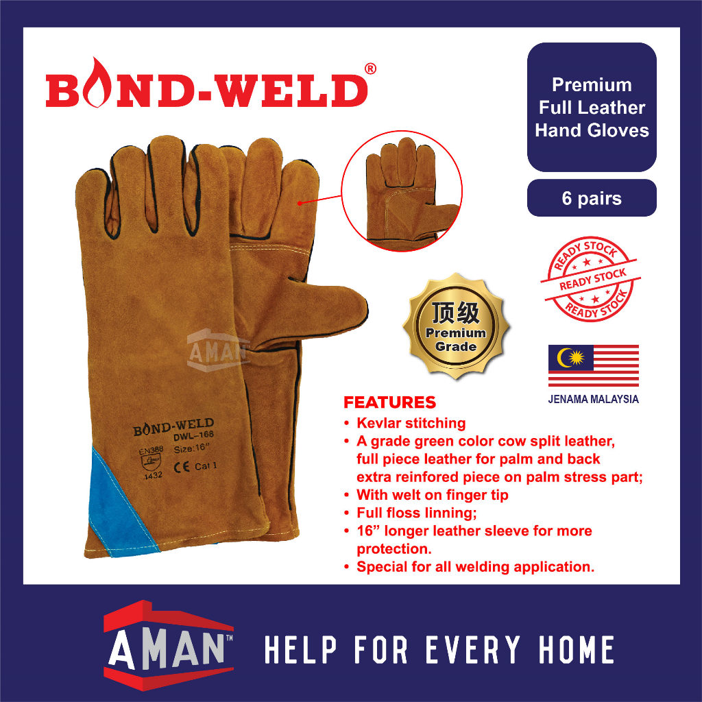 BOND WELD Welding Gloves Heavy Duty Welding Glove Leather Hand Glove ...