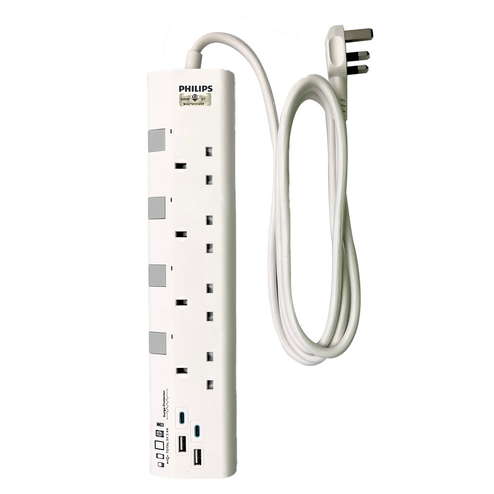 PHILIPS 4 CHARGER PORT HEAVY DUTY UK PIN PLUG EXTENSION SOCKET, SIRIM ...