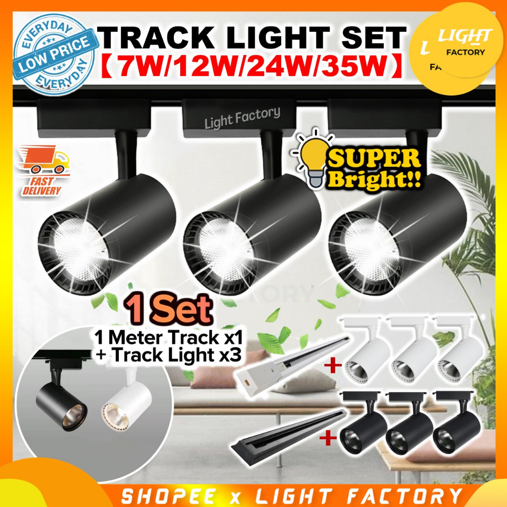 PROMO SET LED Track Light 7W 12W 24W 35W Lampu Trek COB Track Light Set ...
