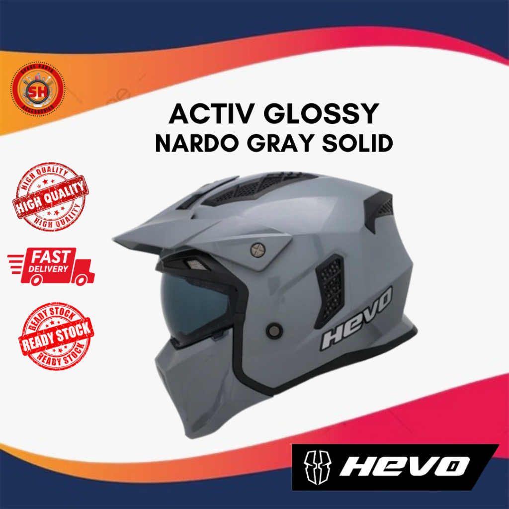 Helmet Hevo Activ Glossy Solid Black Nardo Grey (Ready Stock) Helmet ...