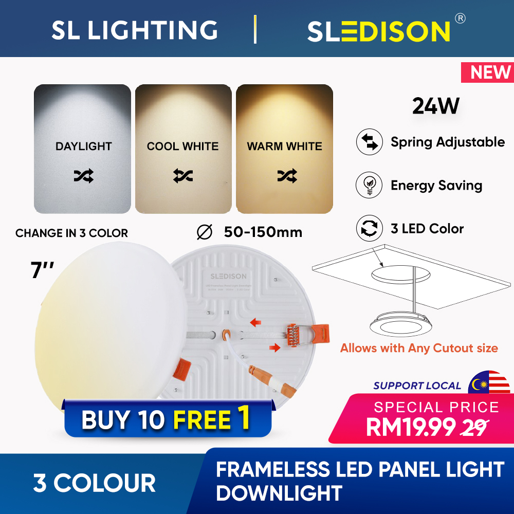 【PROMO】SL EDISON 24W 7" Recessed LED Panel Light Lampu Downlight 3 ...