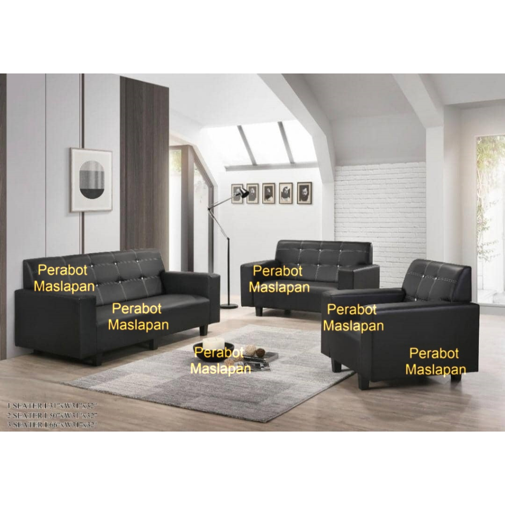 Harga Termurah Sofa Kulit PVC Hitam 1+2+3 Seater | Shopee Malaysia