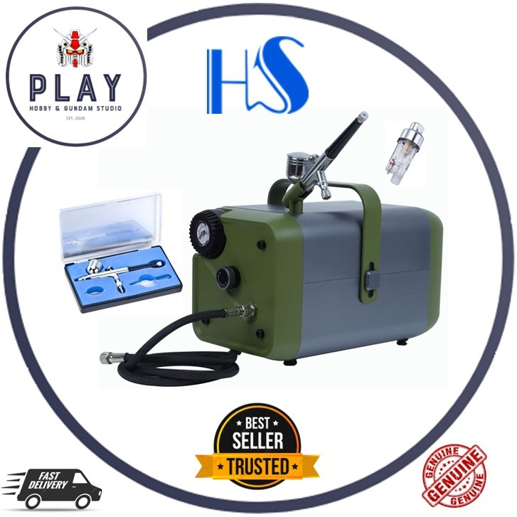 HSENG HS-679K DUAL PISTON WITH HS-30 AIRBRUSH COMPRESSOR SET | Shopee ...