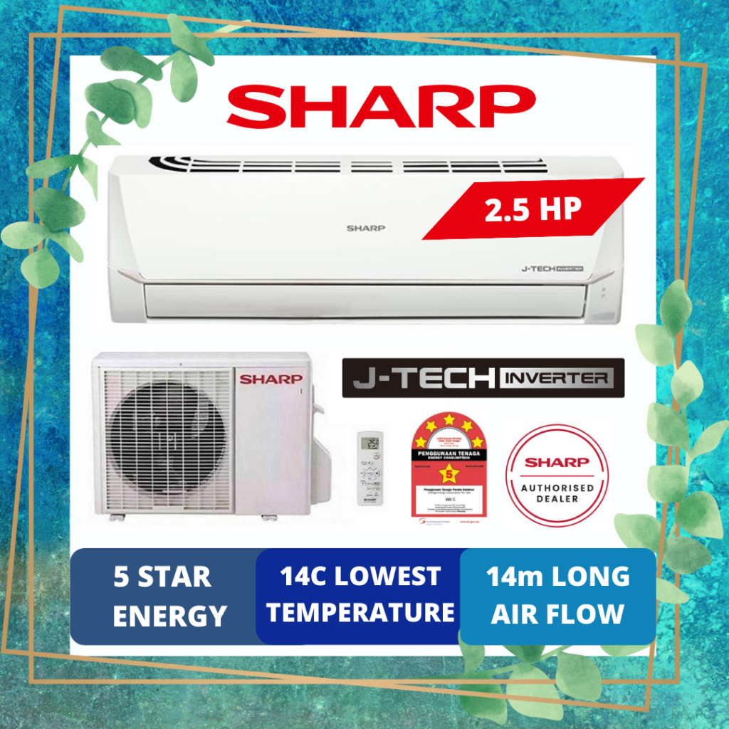 【5 STAR ENERGY SAVING】SHARP 1HP 1.5HP 2HP 2.5HP J-Tech Inverter Aircond (AHX9VED)1HP Air ...