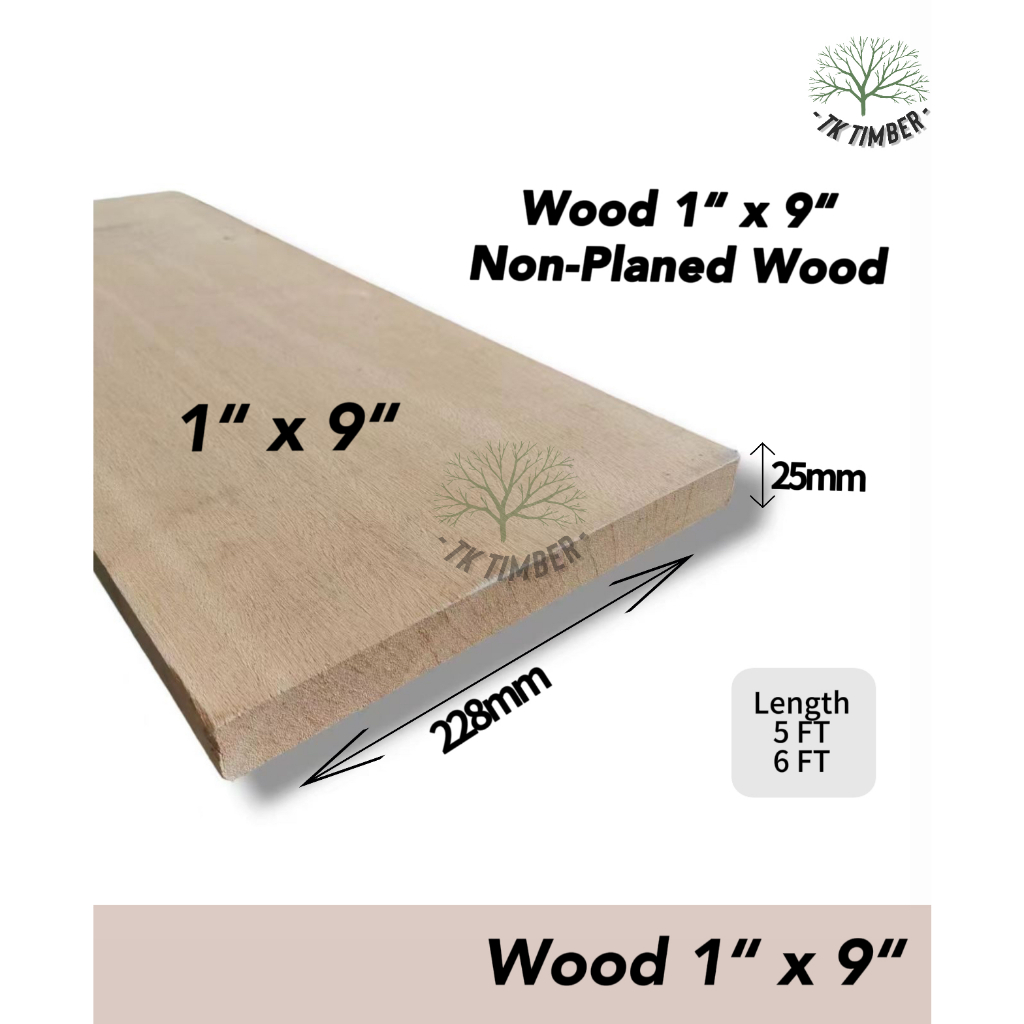 1" x 9" Solid Wood Yellow Meranti Grade A [ 6 - 8 FT ] / 1"x9" Kayu ...