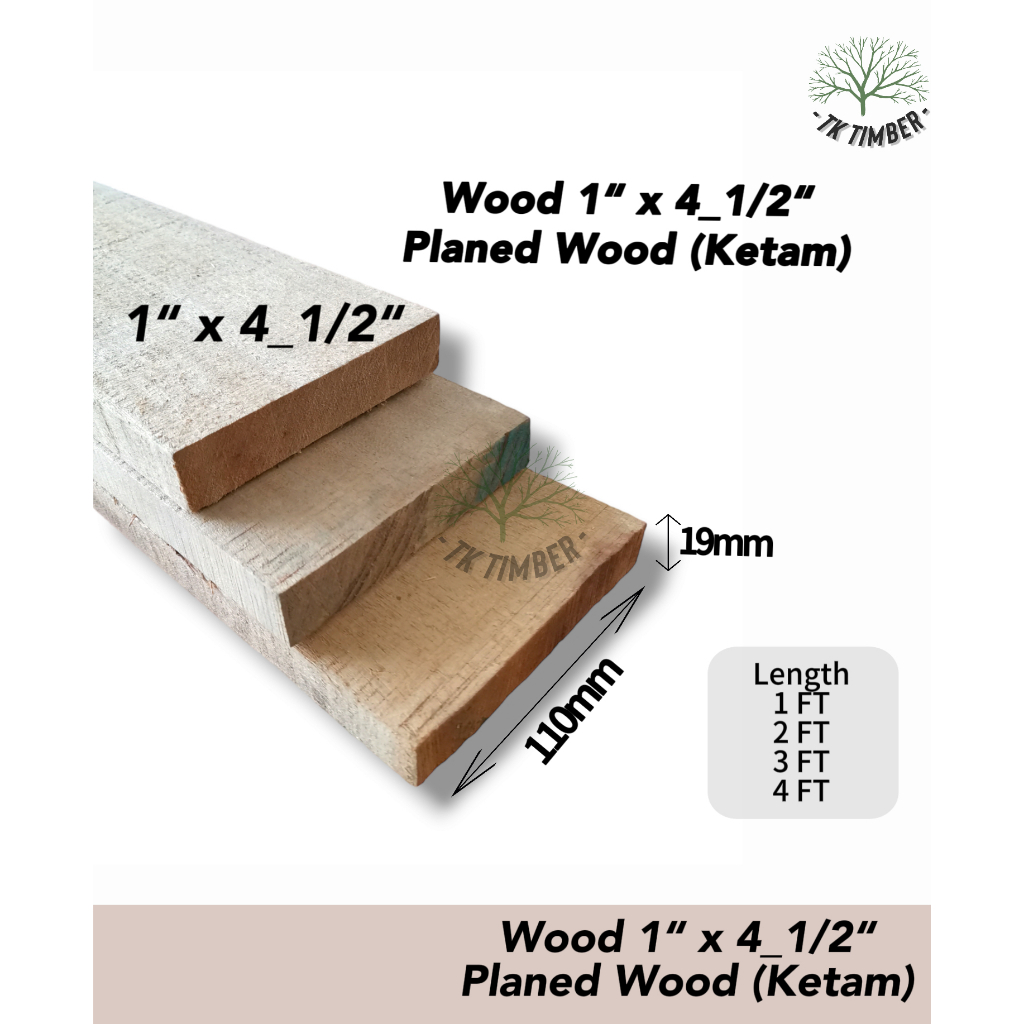 1" x 4 1/2" Planed Wood Solid (Yellow Meranti) Grade A [1 - 4 FT] / 1 ...