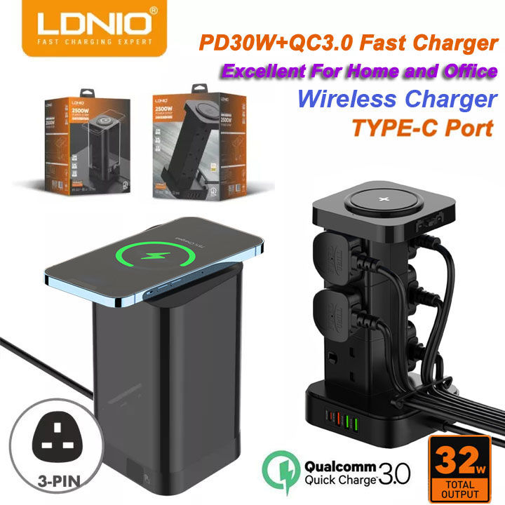 LDNIO SKW6457 2500W PD 30W + QC 3.0 POWER STRIP 6 Outlet USB Tower ...