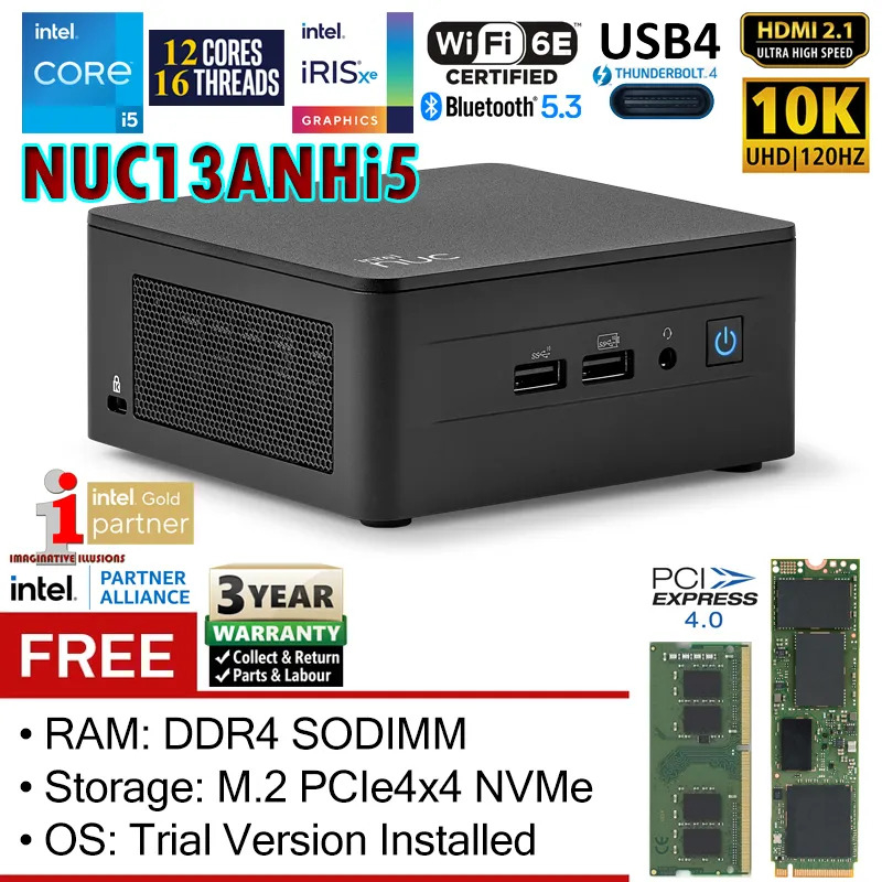 Intel NUC13ANHi5 L9 Core i5 12-Core NUC Mini PC Without Windows (Arena Canyon NUC13 Replacement ...