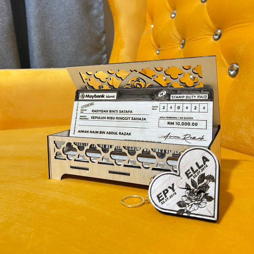 Pakej Mockup Cheque Customize Nama | Laser Cut Kayu Premium + Box ...