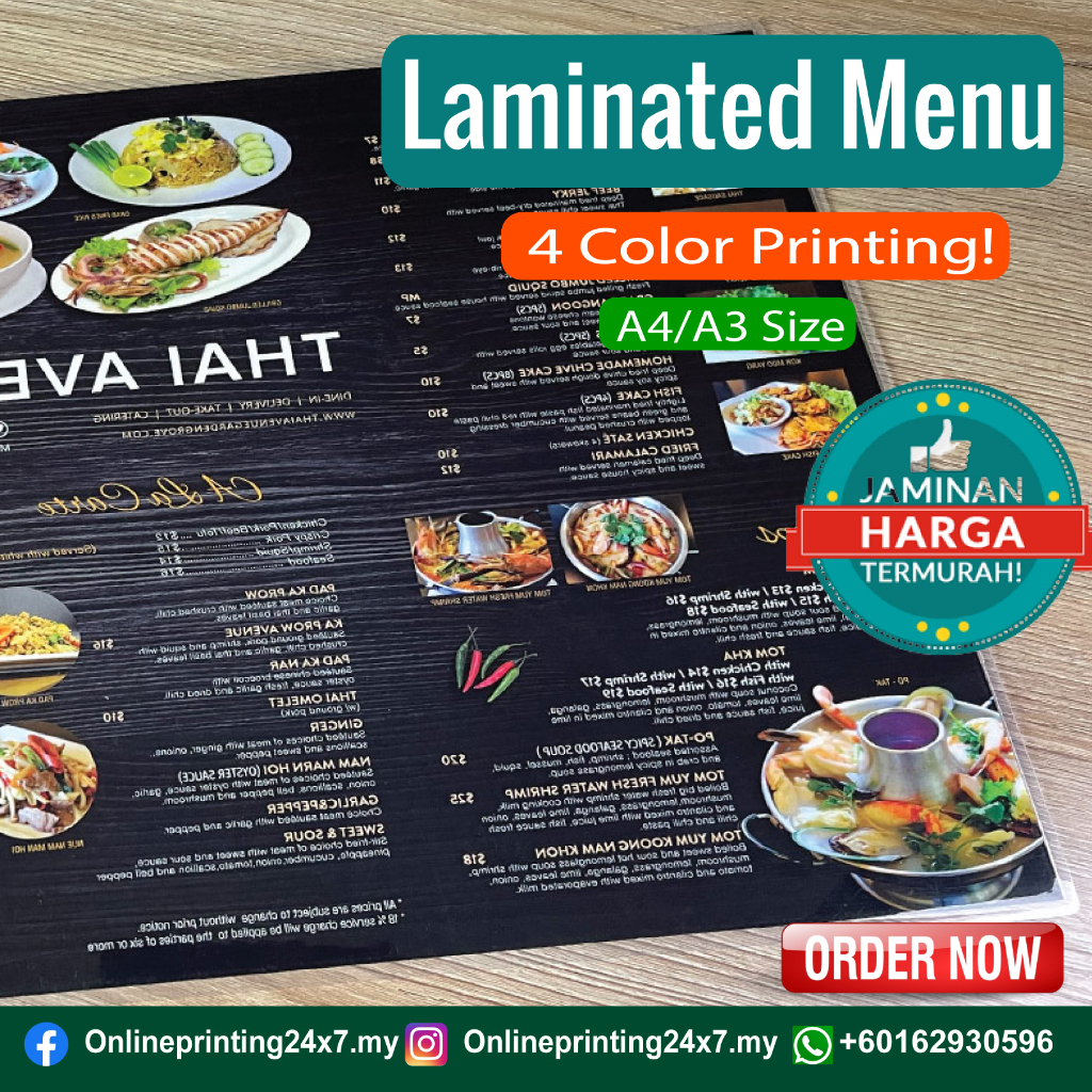 Laminated Menu Printing | A4 menu | A3 menu | Fast Delivery in Malaysia ...