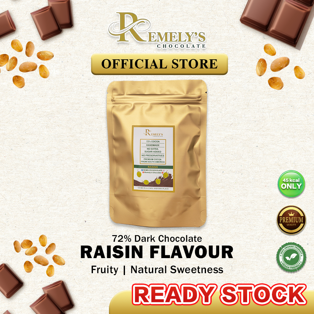 Remely’s Chocolate 🍫 Raisin Flavour 72 Dark Chocolate Pouch Easy Pack ...