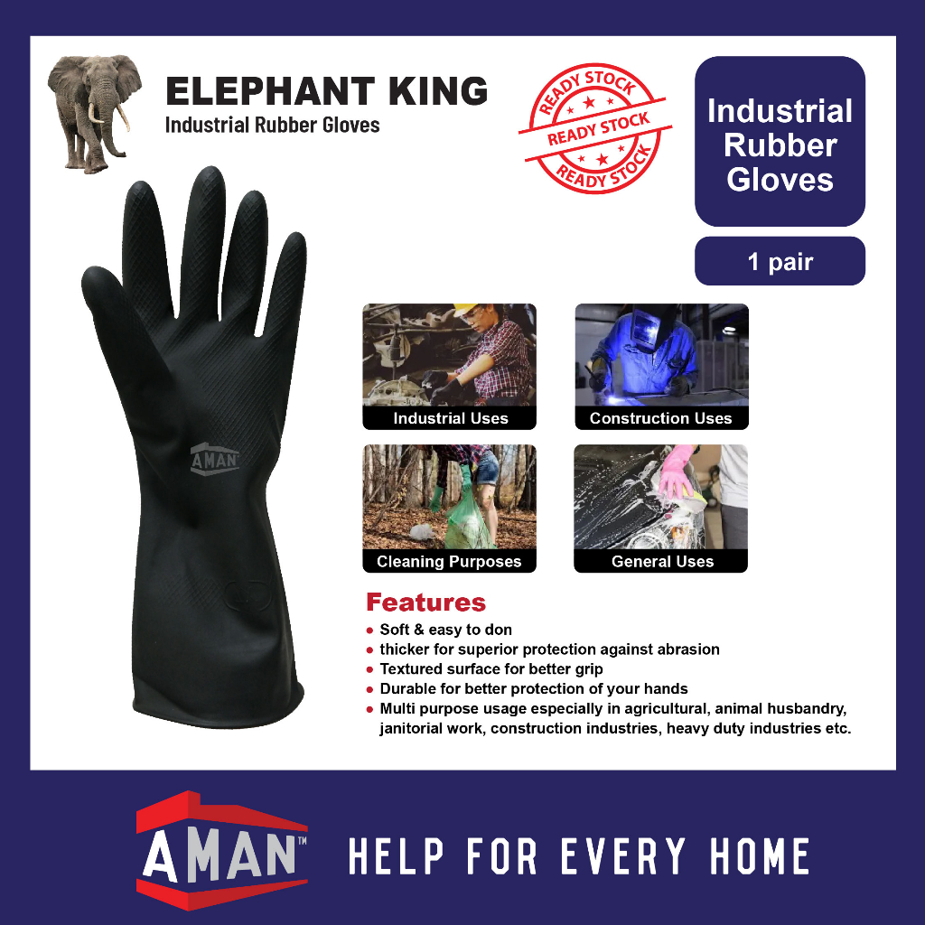 ELEPHANT KING Industrial Rubber Glove Protective Safety Work Gloves ...