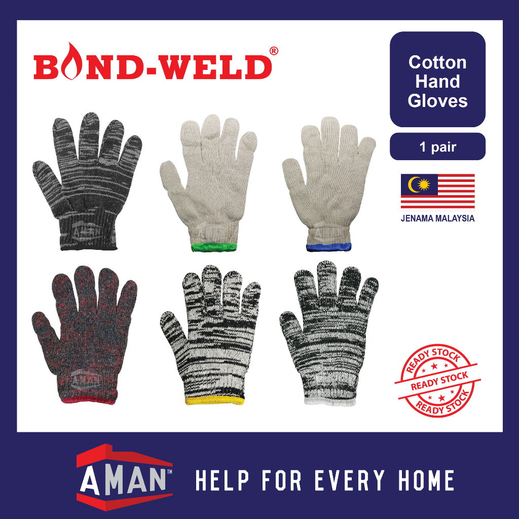 BOND WELD Knitted Cotton Hand Glove Safety String Knit Work Gloves Grip ...
