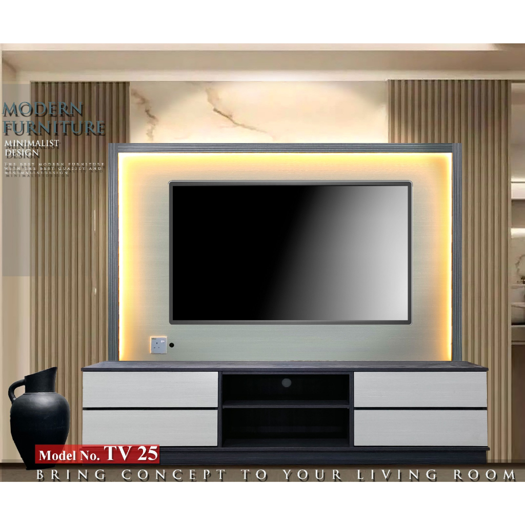 [TSB-TV25]6FT TV Cabinet with LED Light & Solid Wall/6 Kaki Kabinet TV ...