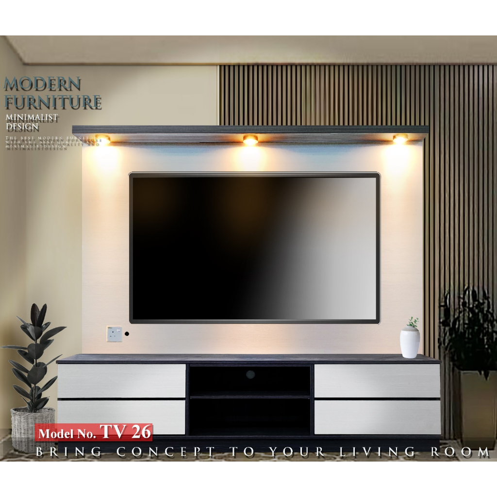 TSB Series 6ft TV Cabinet 4 Drawer/Spot Lights with Solid Wall ...