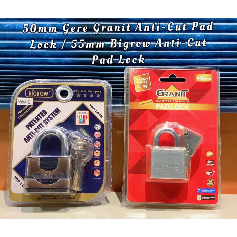 READY STOCK!!! 50mm Gere Granit Anti-Cut Pad Lock / 55mm Bigrow Anti ...