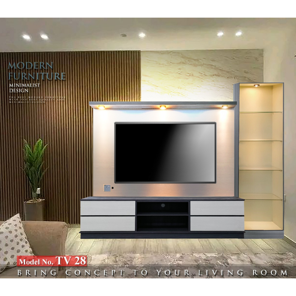 [TSB-TV28]8FT TV Cabinet with SPOTLIGHT & Solid Wall/8 Kaki Kabinet TV ...