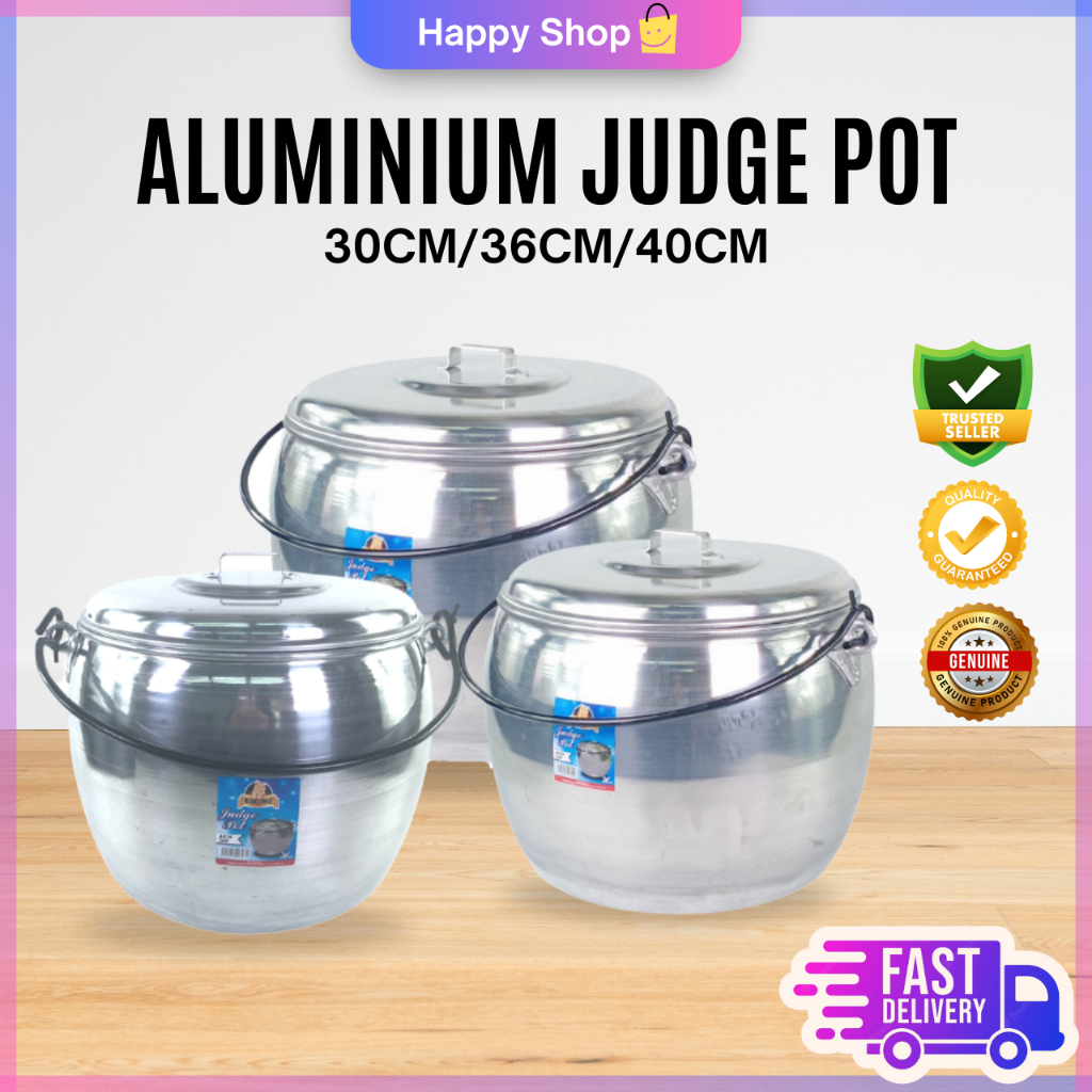 PURE ALUMINIUM JUDGE POT WITH BLACK HANDLE & COVER/ALUMINIUM SUP PERIUK ...