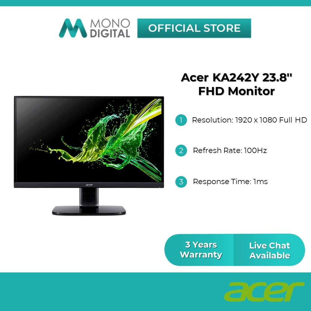 Acer KA242Y 23.8"FHD IPS 100Hz 1ms Flat Monitor (1920x1080/250 cd/m² ...