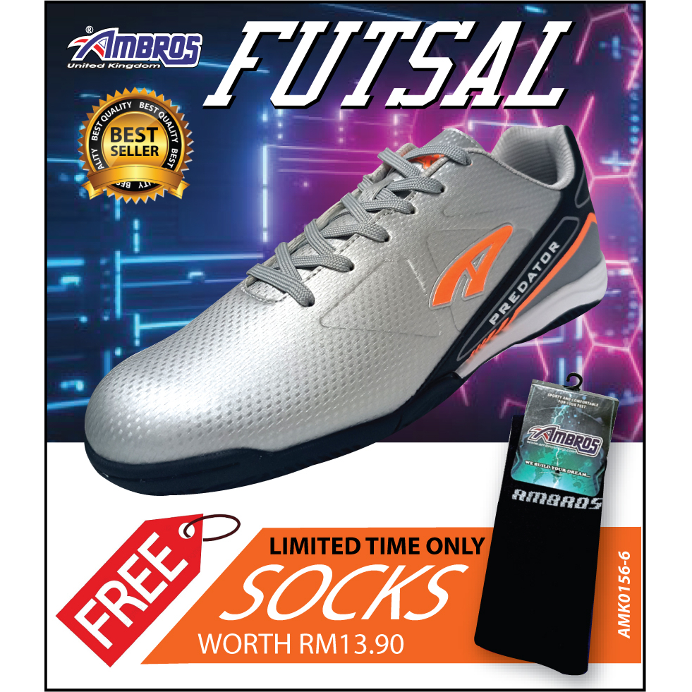 [FREE GIFT: Soccer Socks] Ambros SR Predator Futsal Shoes - Silver ...