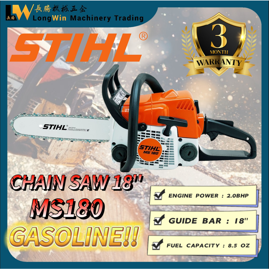 STIHL MS180 18" Chain Saw Gasoline Design 100% Original Mesin Potong Pokok(GERMANY) | Shopee ...