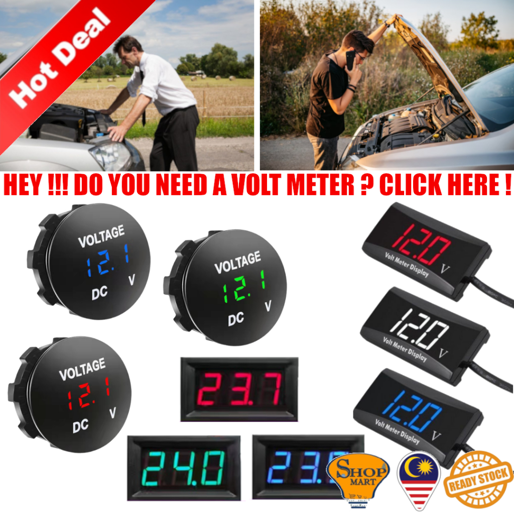 12V 24V Car Motorcycle Battery Volt Meter Voltmeter Voltage Meter ...