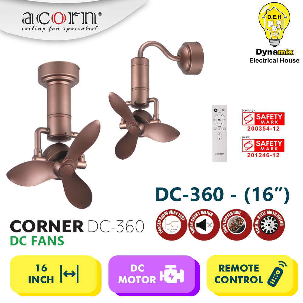 ACORN Corner DC-360 2 In 1 Corner/Wall Fan 16“ | DC Motor | Remote ...